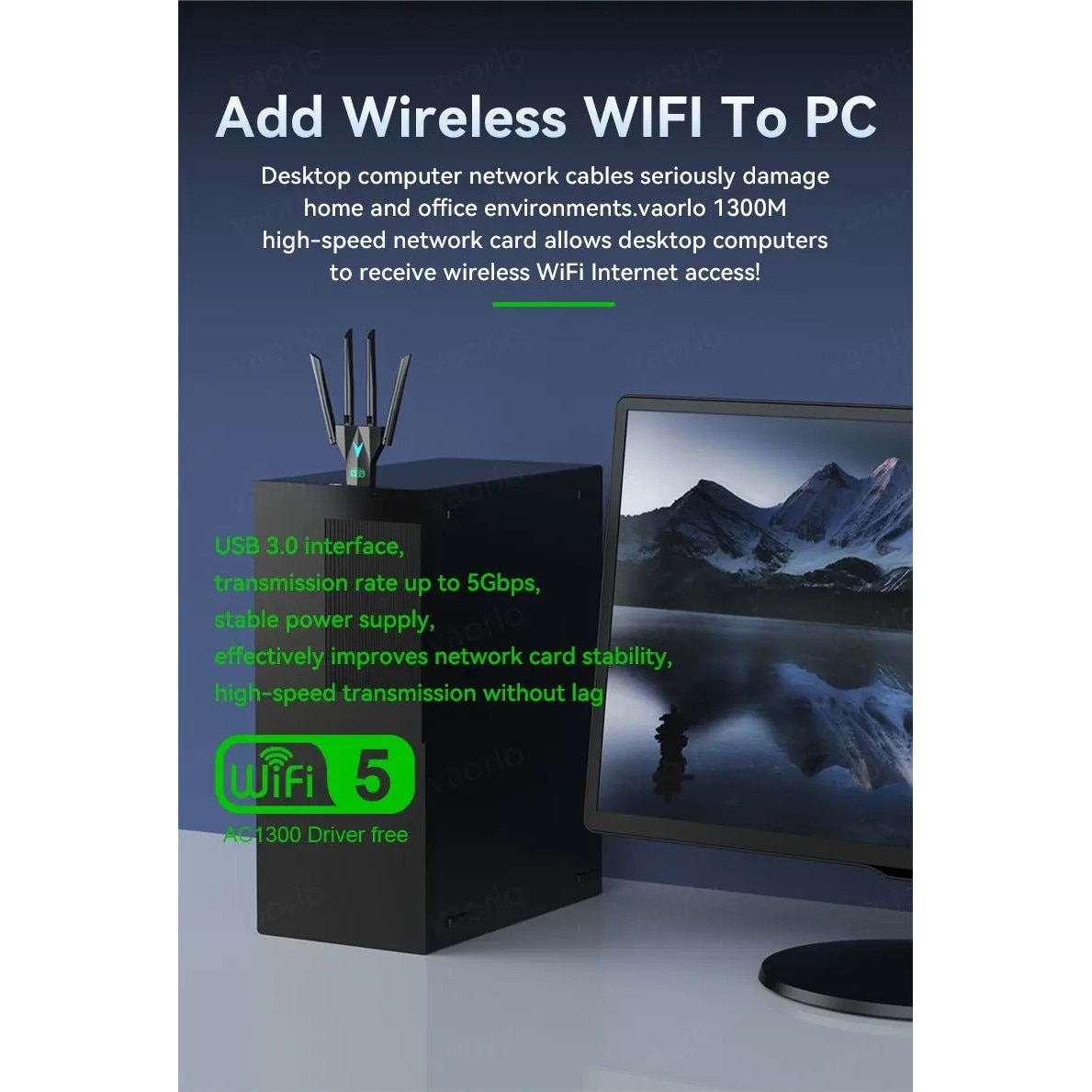 Adaptor WiFi 1300Mbps TEKA, 4 antene externe, dual-band 2.4G/5G, USB 3. ...