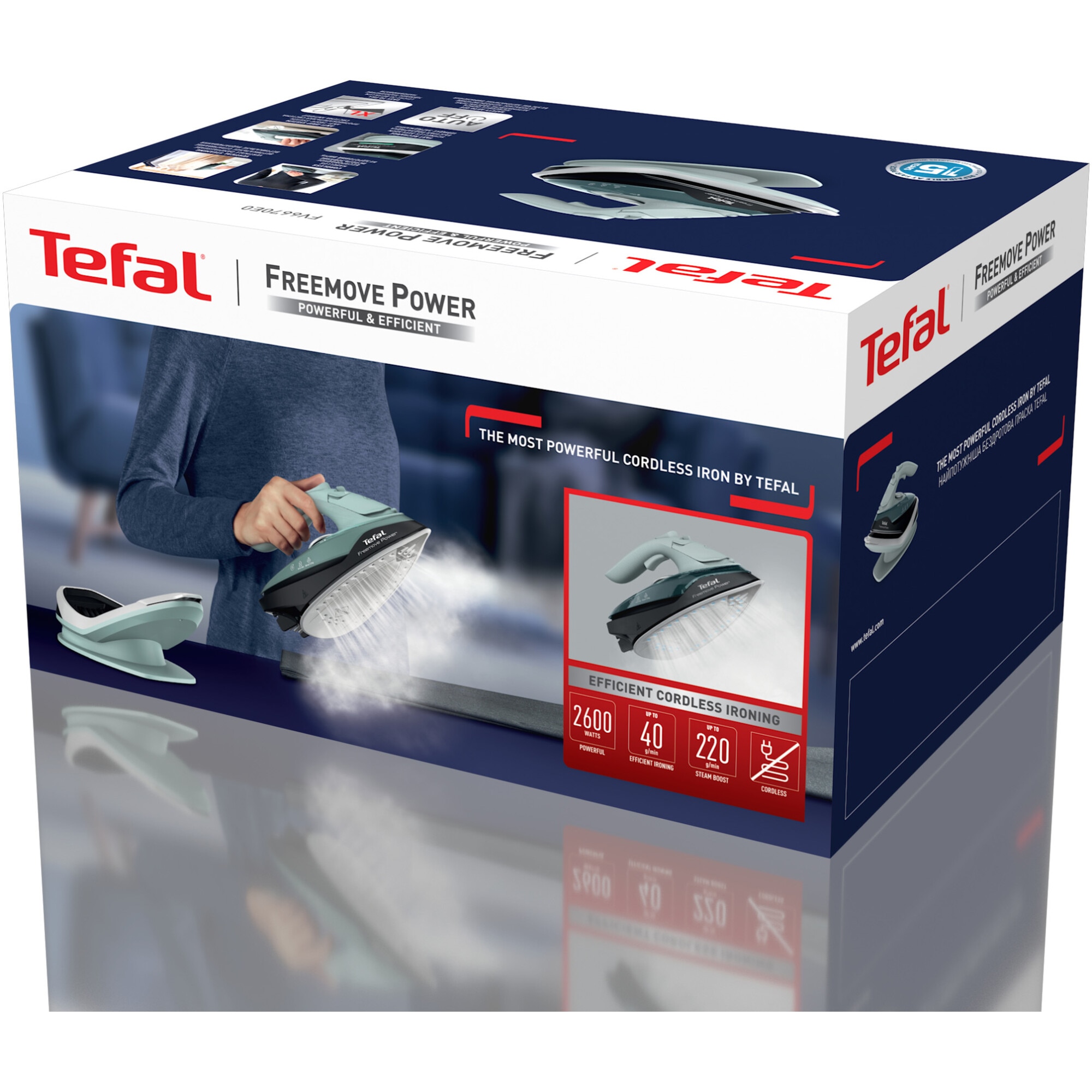 Fier de calcat fara fir Tefal Freemove Power FV6670E0, 2600W, jet abur ...
