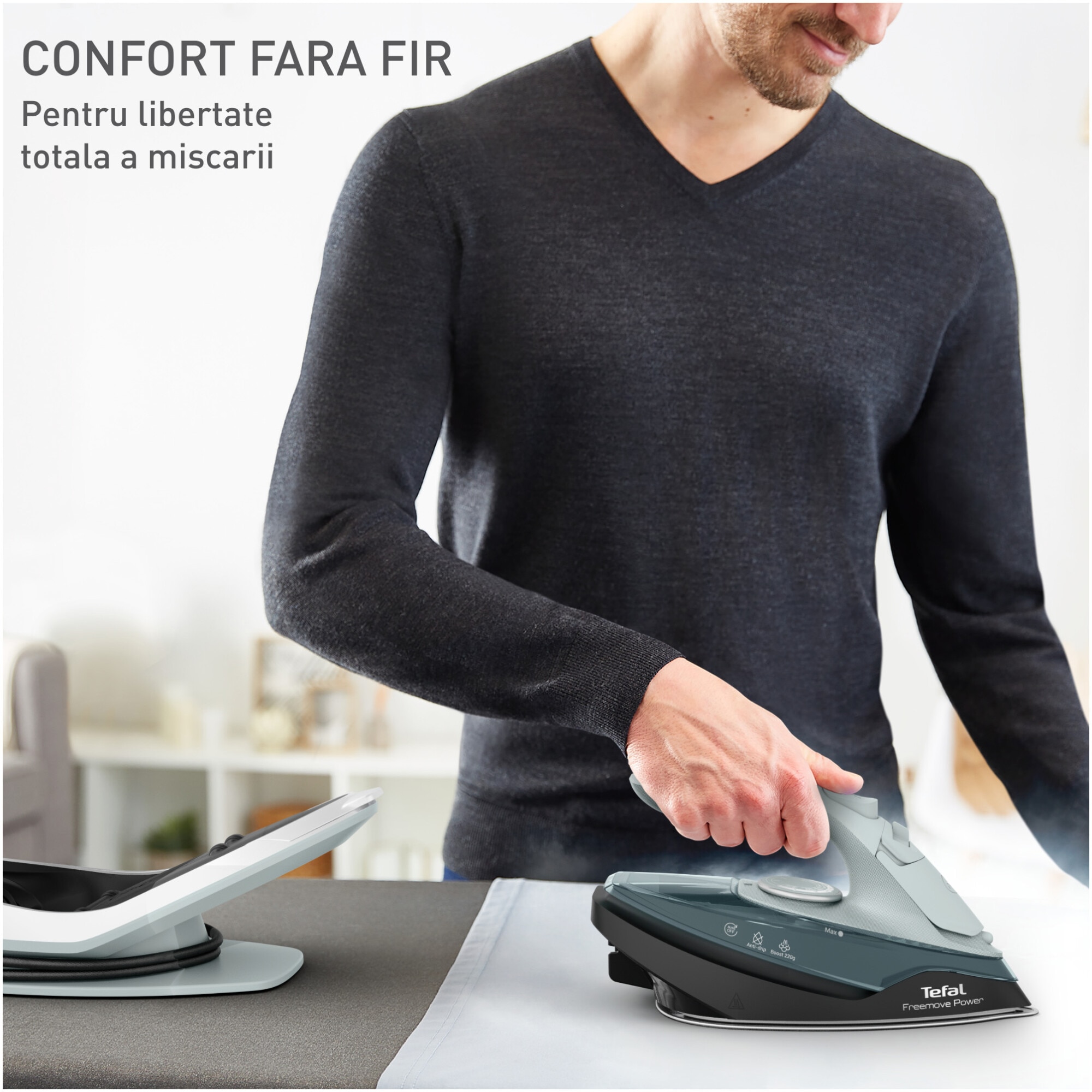 Fier de calcat fara fir Tefal Freemove Power FV6670E0, 2600W, jet abur ...
