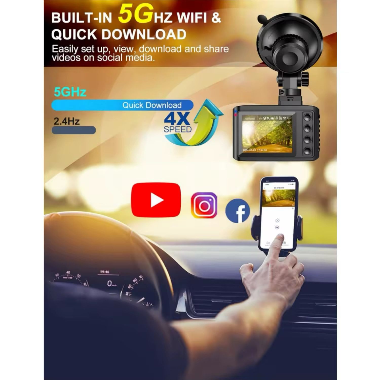 Camera Video Auto DVR/Dash Cam A13 AMYMAT Dash Cam Full HD 4K UHD WI-FI ...