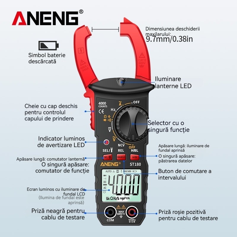 Multimetru digital ANENG, masurare AC/DC, display LCD, design clamp ...