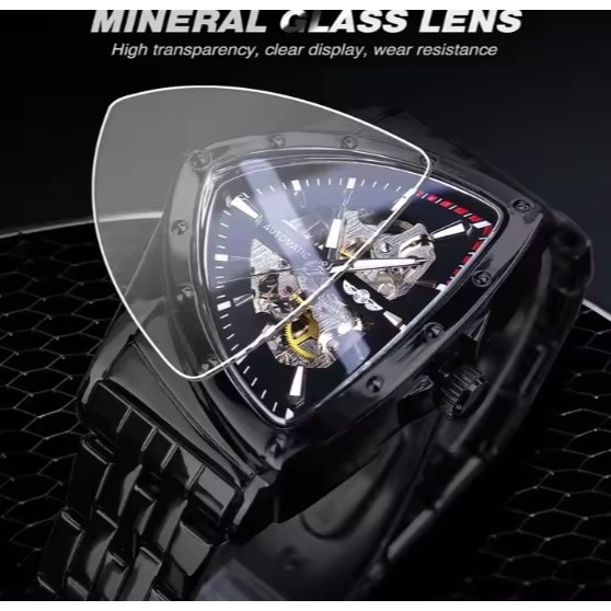 Ceas de mana Winner 395 skeleton triunghiular, barbatesc, mecanism ...