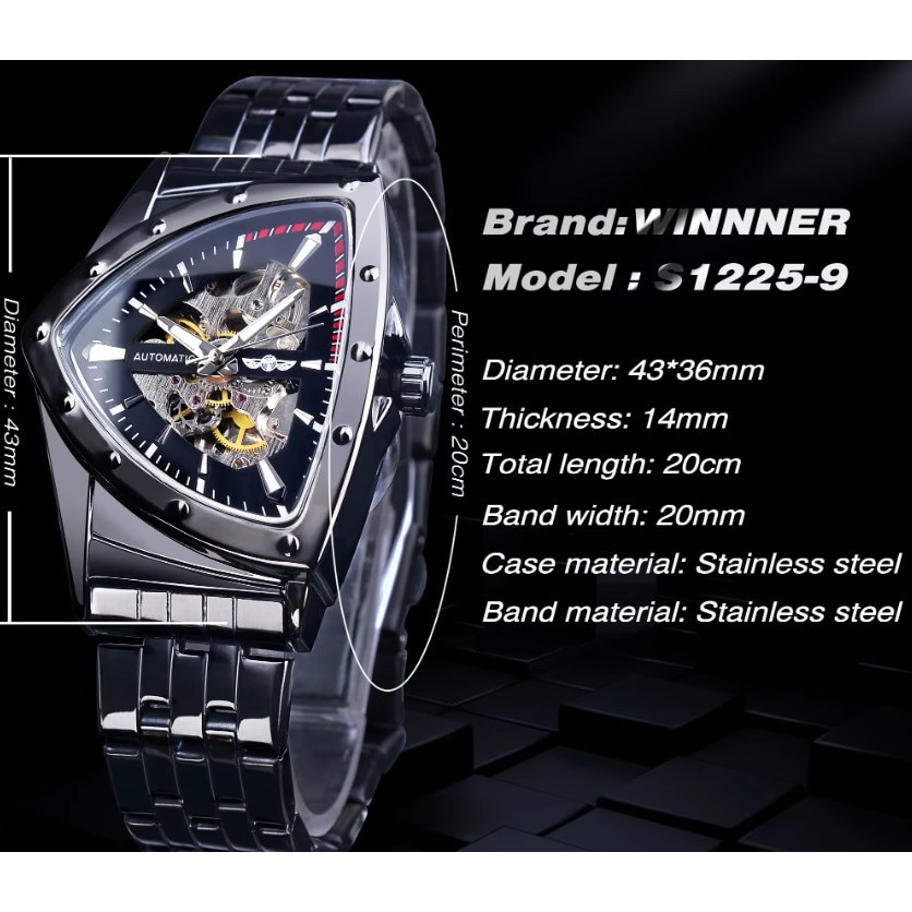 Ceas de mana Winner 395 skeleton triunghiular, barbatesc, mecanism ...