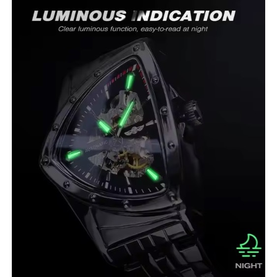 Ceas de mana Winner 395 skeleton triunghiular, barbatesc, mecanism ...