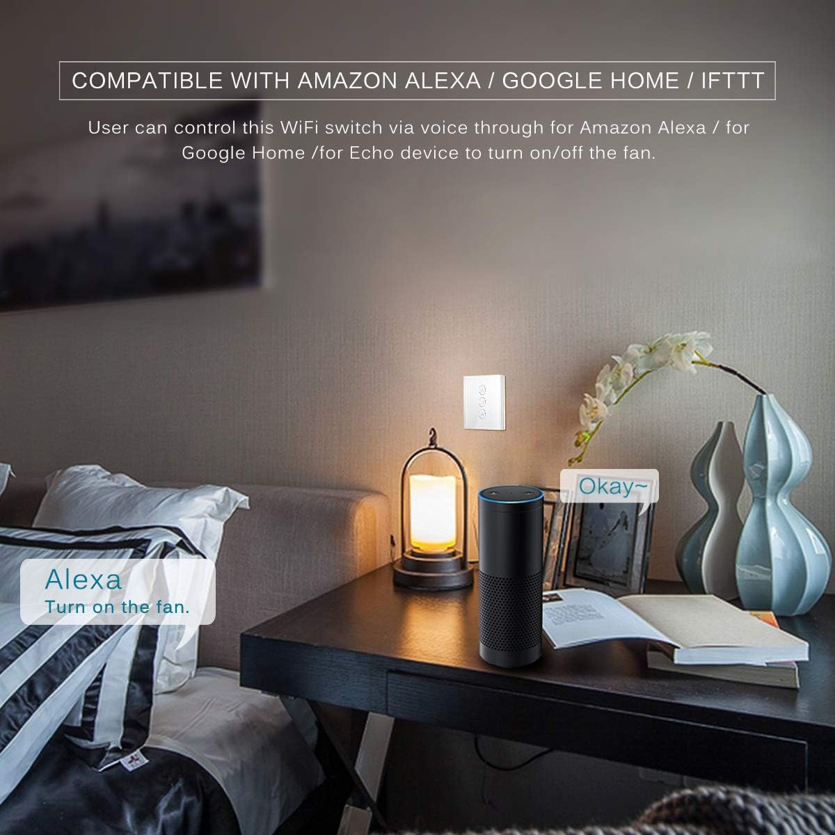 WiFi превключвател за вентилатор, гласов контрол Alexa Google ...