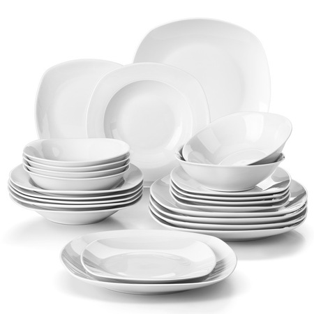Set vesela 24 piese, Malacasa, portelan, alb, pentru 6 persoane, design ...