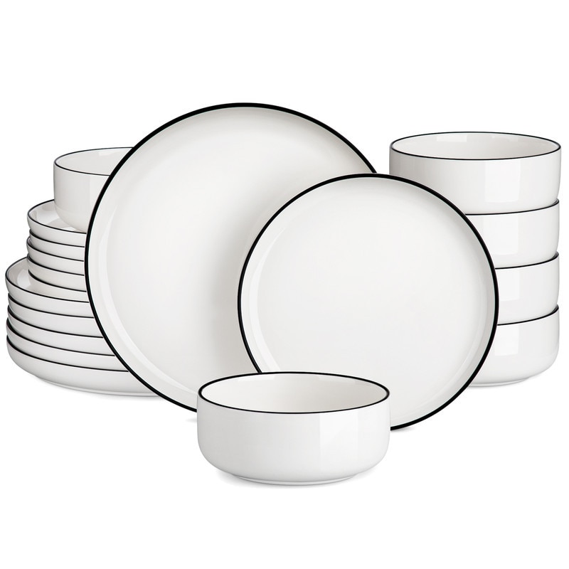 Set de masa 18 piese, Malacasa set farfurii, portelan set vesela, alb ...