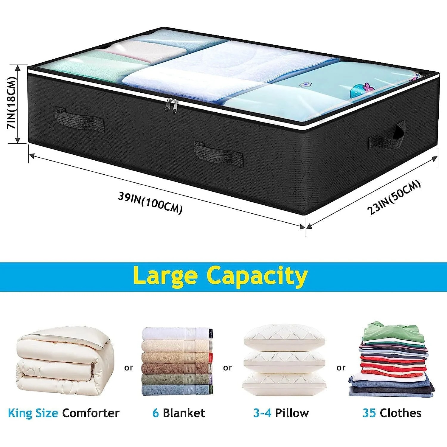 Organizator haine cu fermoar pentru depozitare sub pat, 100x50x18cm ...