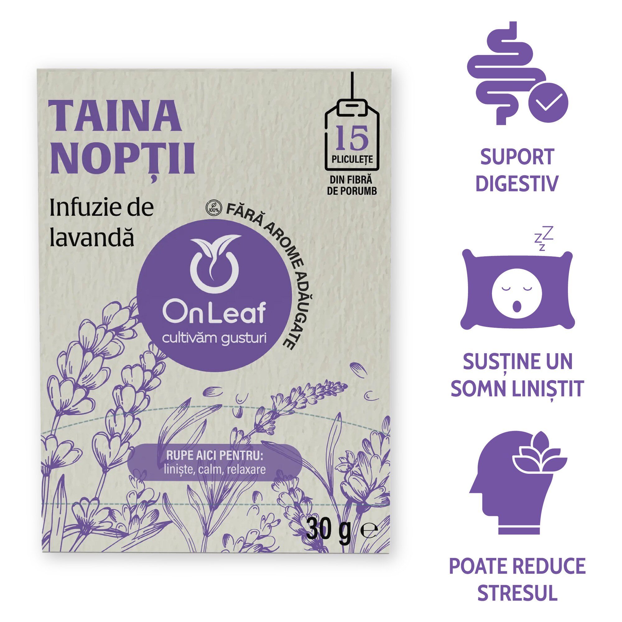 Ceai de Lavanda, OnLeaf, 15 pliculete, 30g - eMAG.ro