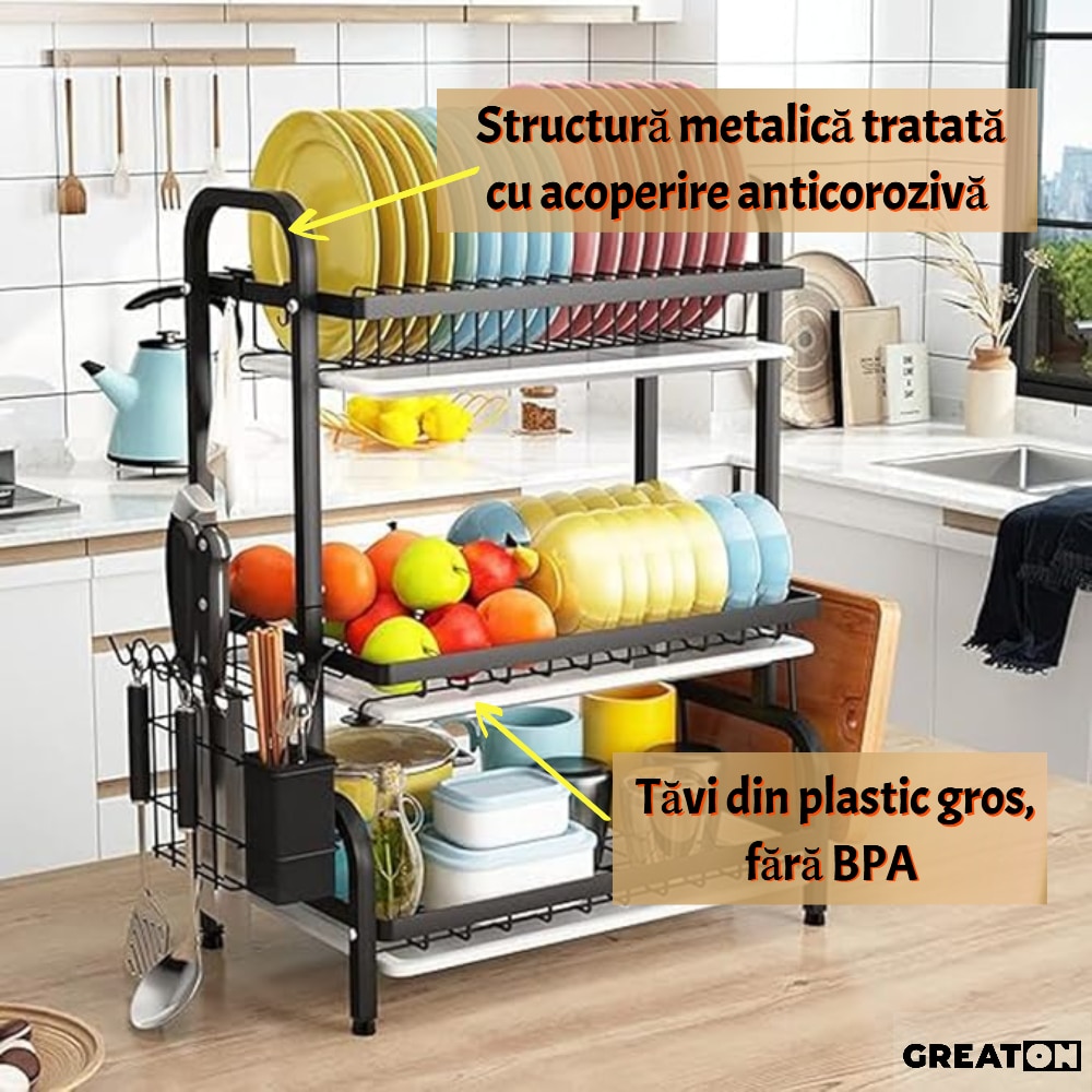 Scurgator vase, GREATON, 3 Niveluri, Multifunctional, Tavi din plastic ...