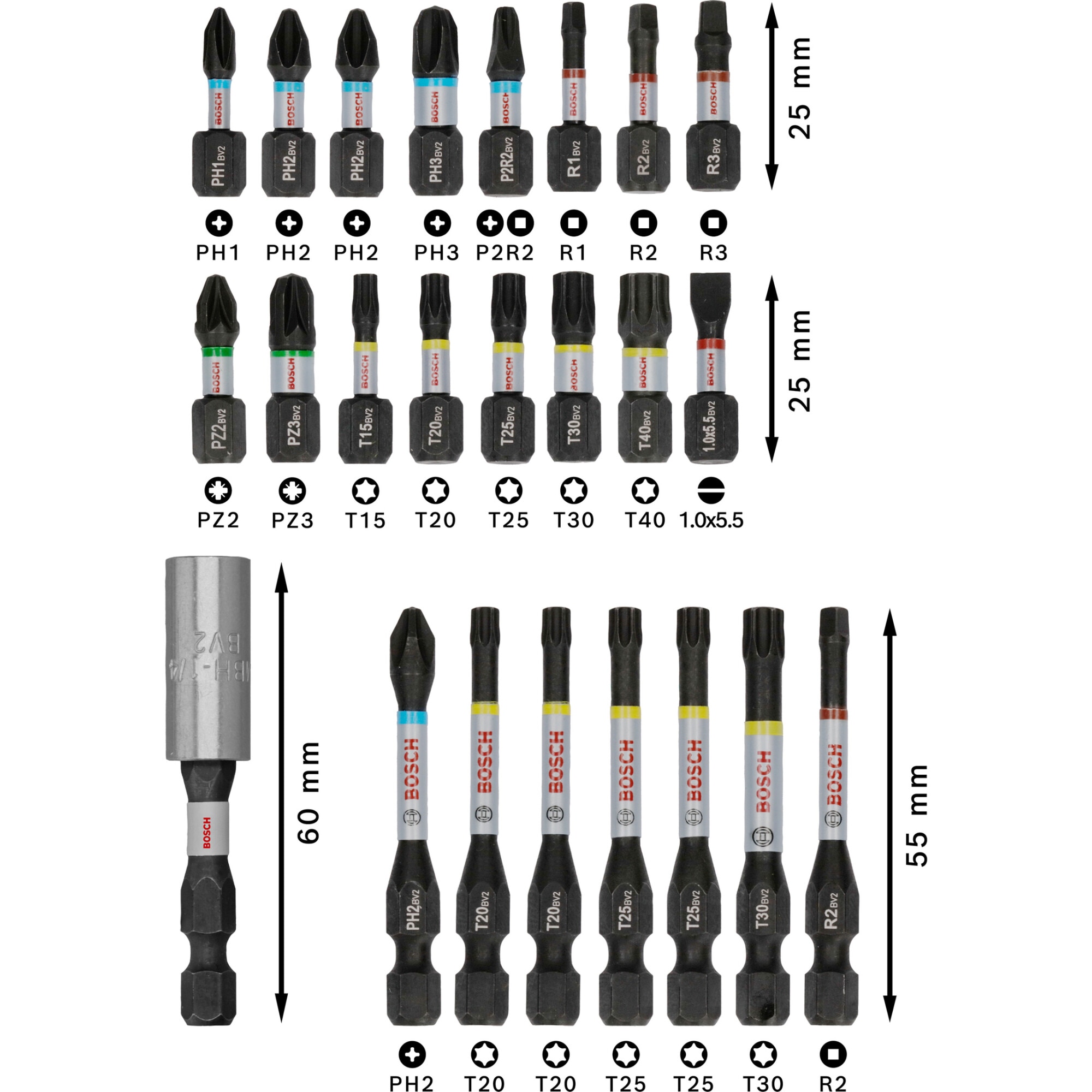 Set 24 biti insurubare Bosch Professional PRO Impact 2608521U75, adaptor bit - eMAG.ro