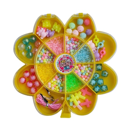Set creativ pentru copii, kit margele DIY cu design floral, roz si ...