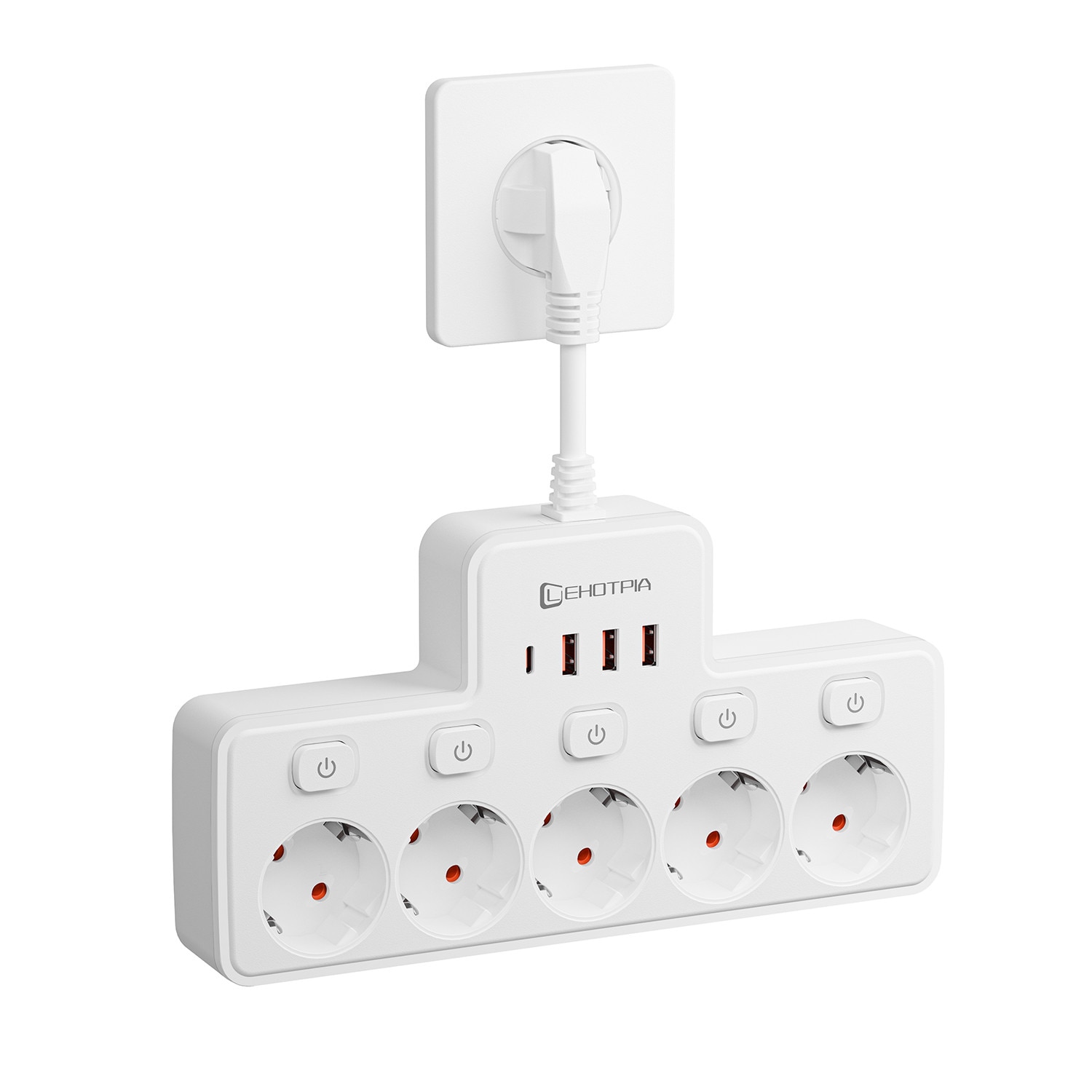 Prelungitor, LEHOTPIA, Montat pe Perete, 5 Prize AC + 4 Porturi USB + 1 ...