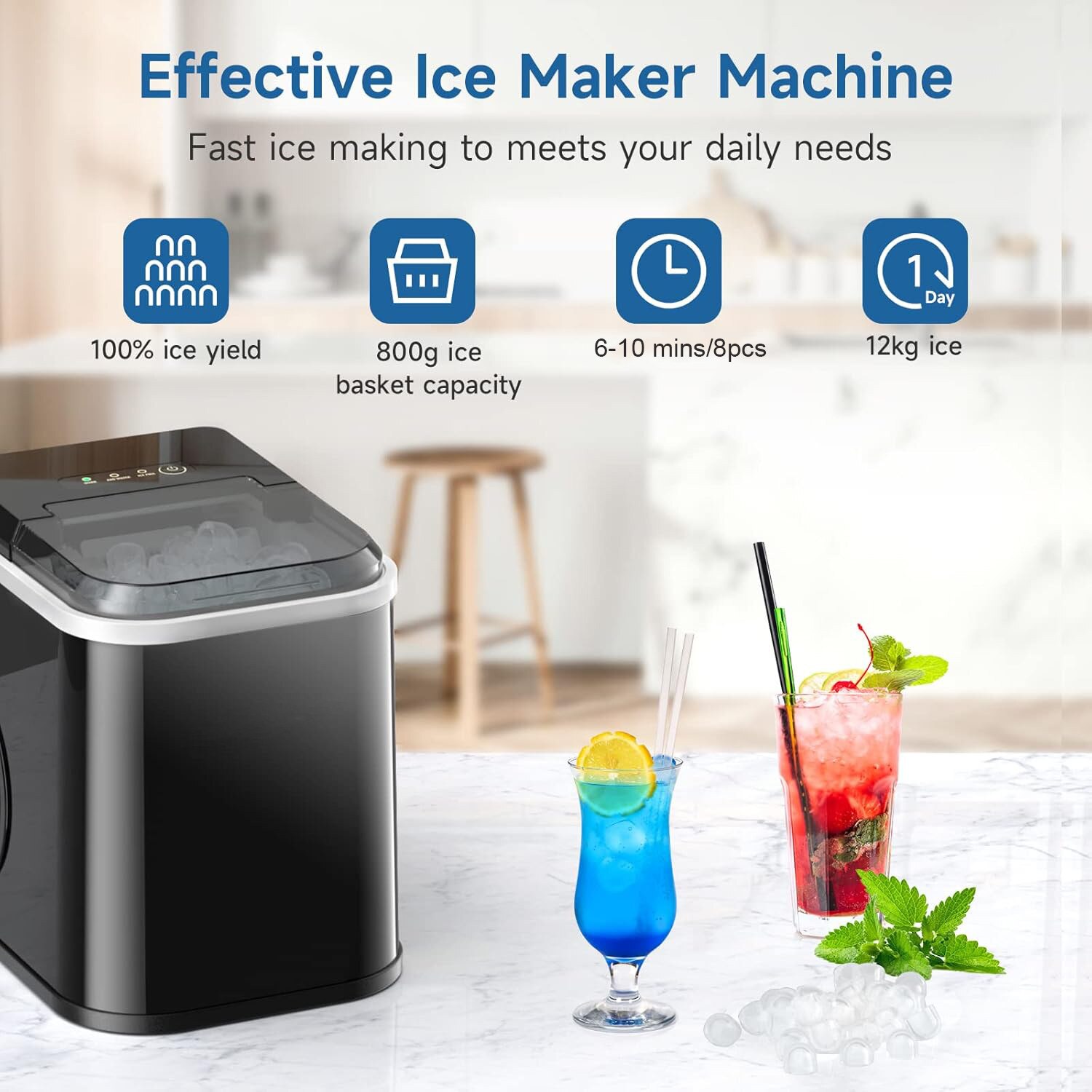 Masina de gheata, 105W, 12kg/24h, functie de auto-curatare, Aparat de ...