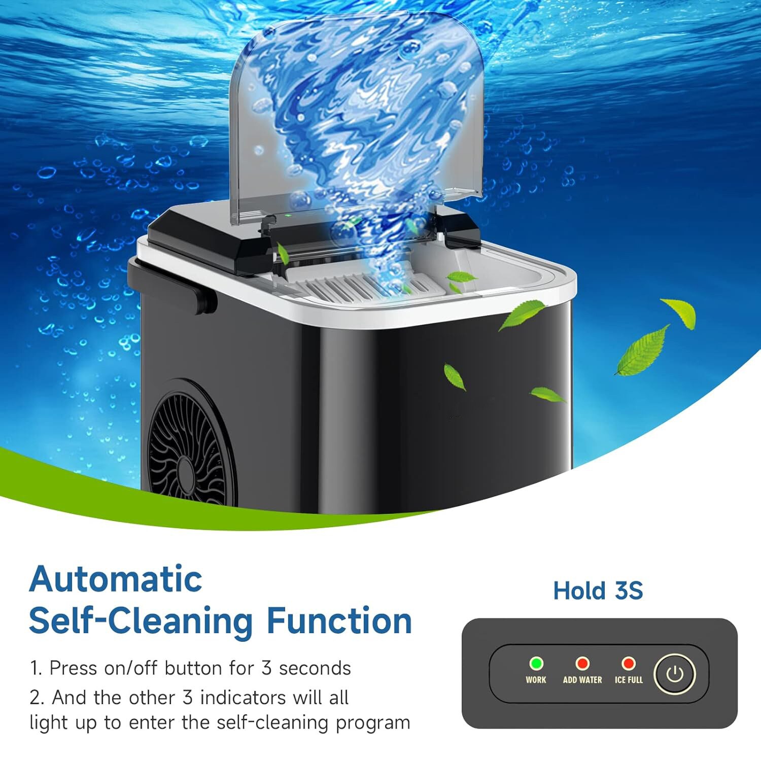Masina de gheata, 105W, 12kg/24h, functie de auto-curatare, Aparat de ...