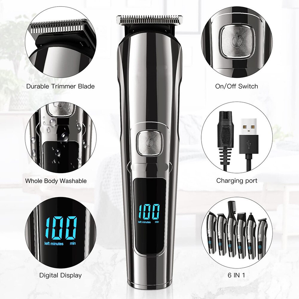 Set Aparat de tuns barba si parul profesional, 6-in-1, Wet&Dry, Fata ...