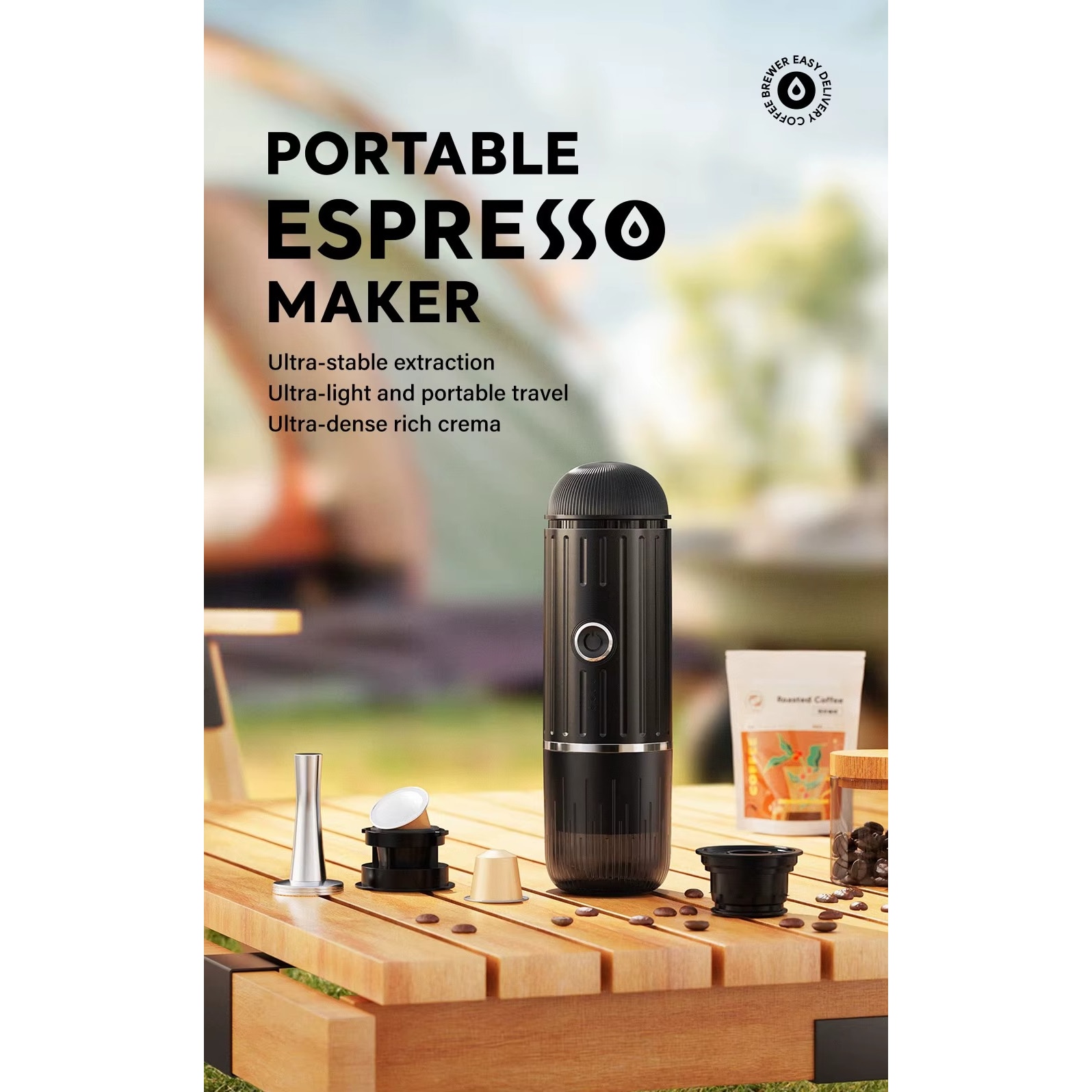 Espressor Portabil Reincarcabil POKKO MiniBarista™, Incalzire Automata ...