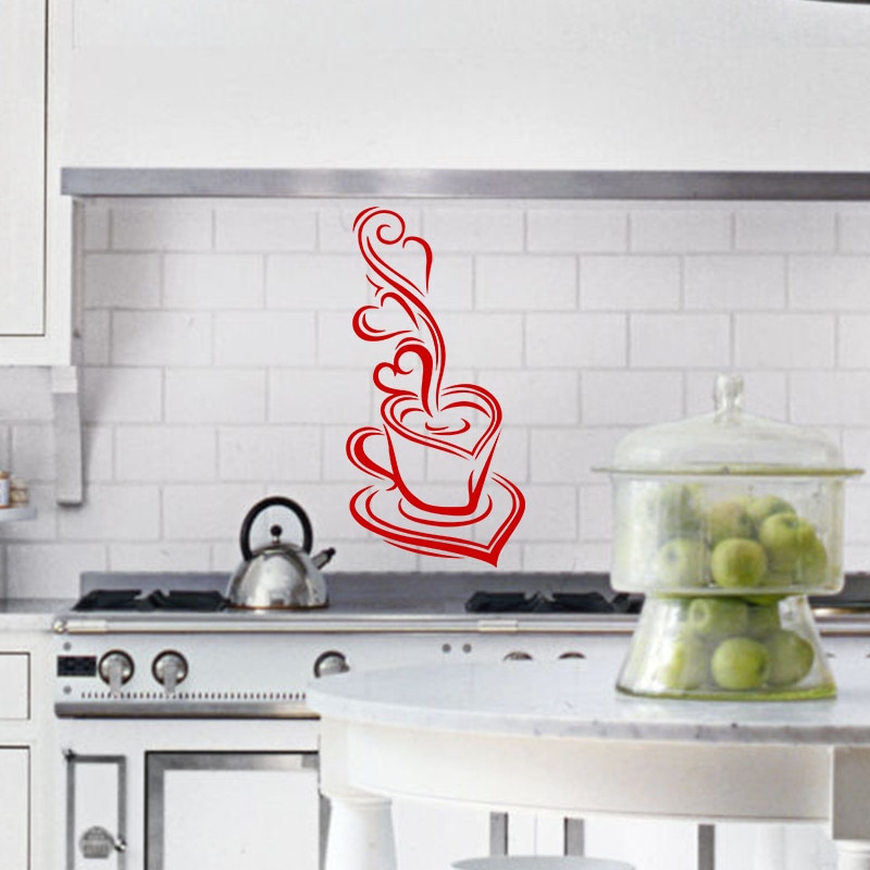 Sticker Decorativ - SMAER - LOVE CAFFE - 30cm x 15cm - Rosu - eMAG.ro