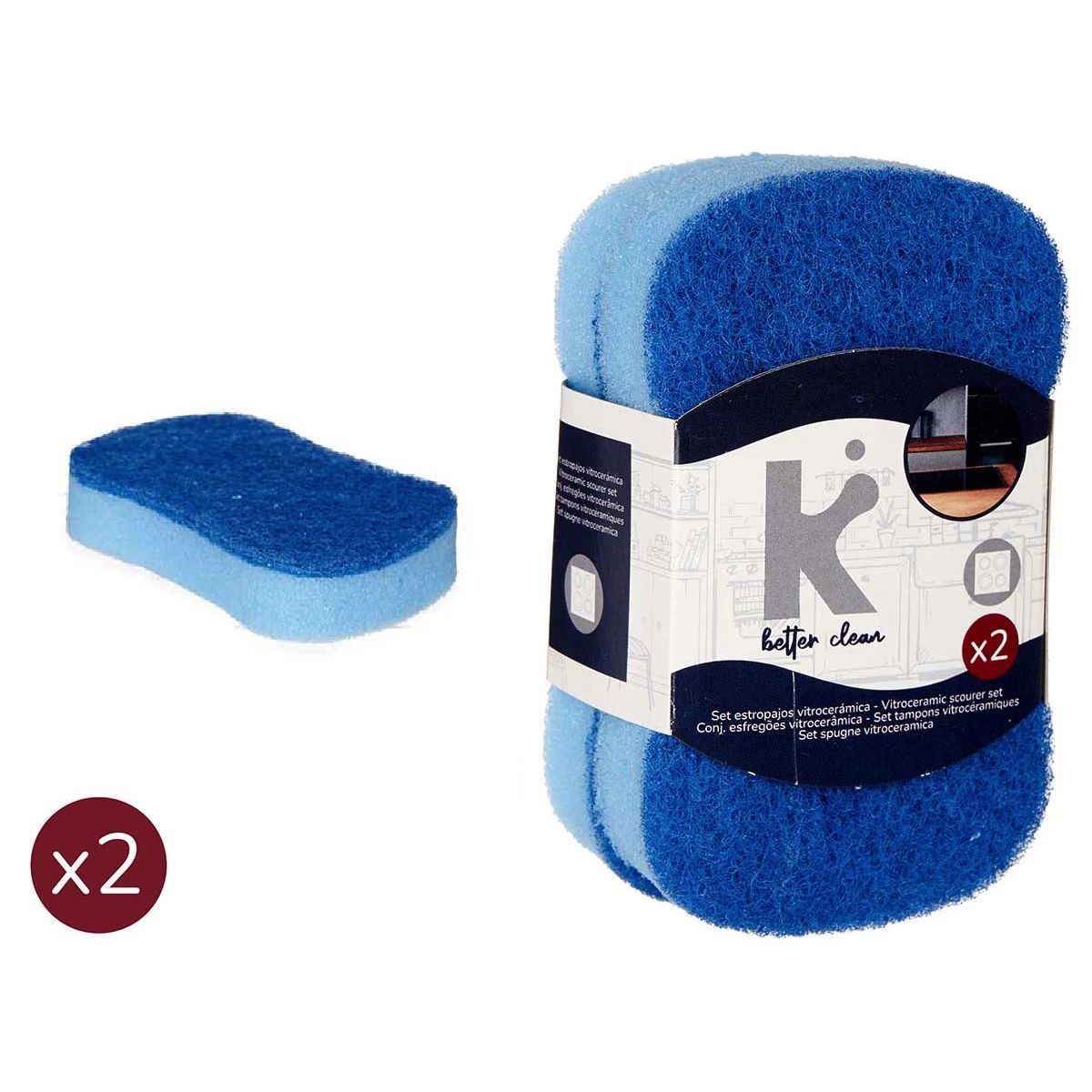 Set 2 bureti anti-zgarieturi pentru curatare plita, albastru, 7 x 12.3 ...