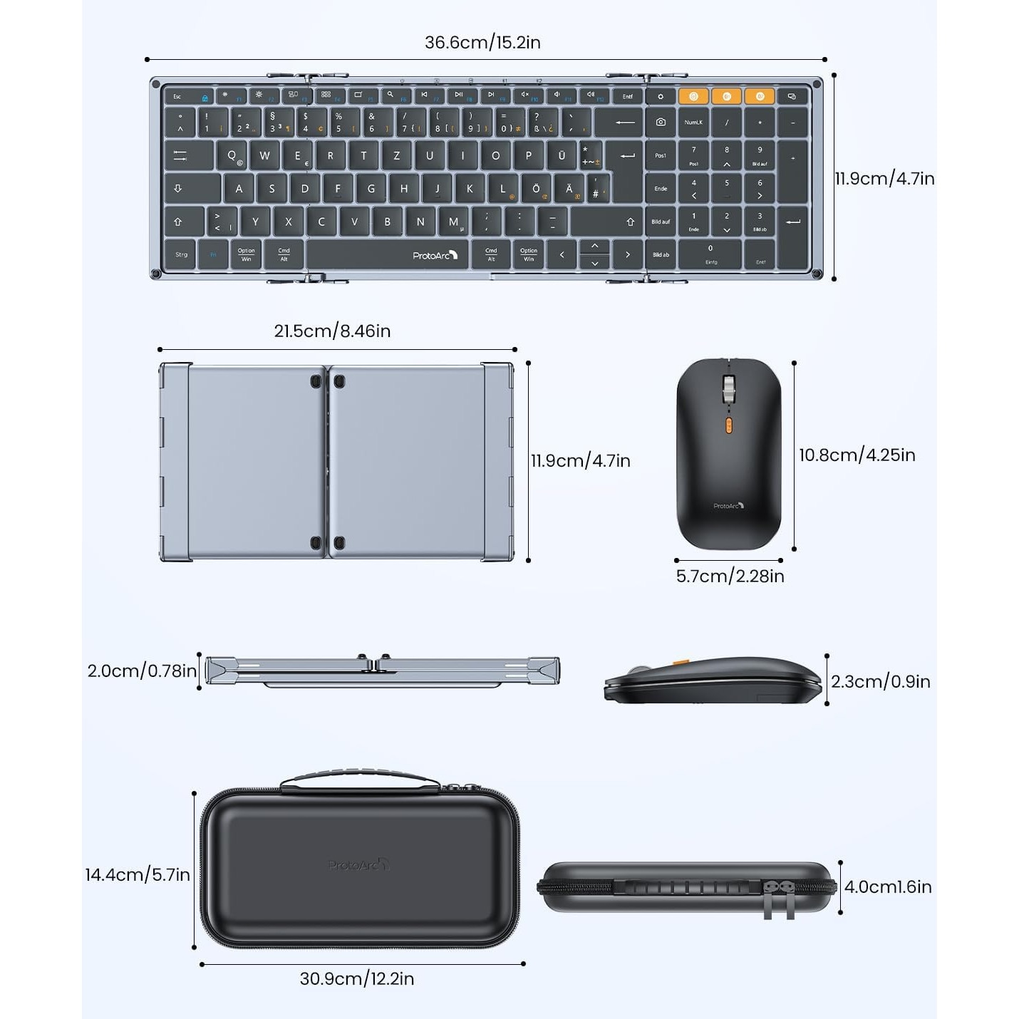 Set Tastatura si Mouse ProtoArc XKM01, Wireless, Pliabil, Bluetooth ...