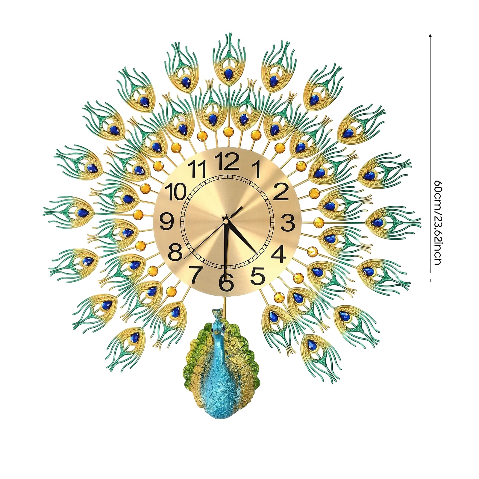 Ceas decorativ perete, design modern, tema paun, silentios, 60x60cm ...