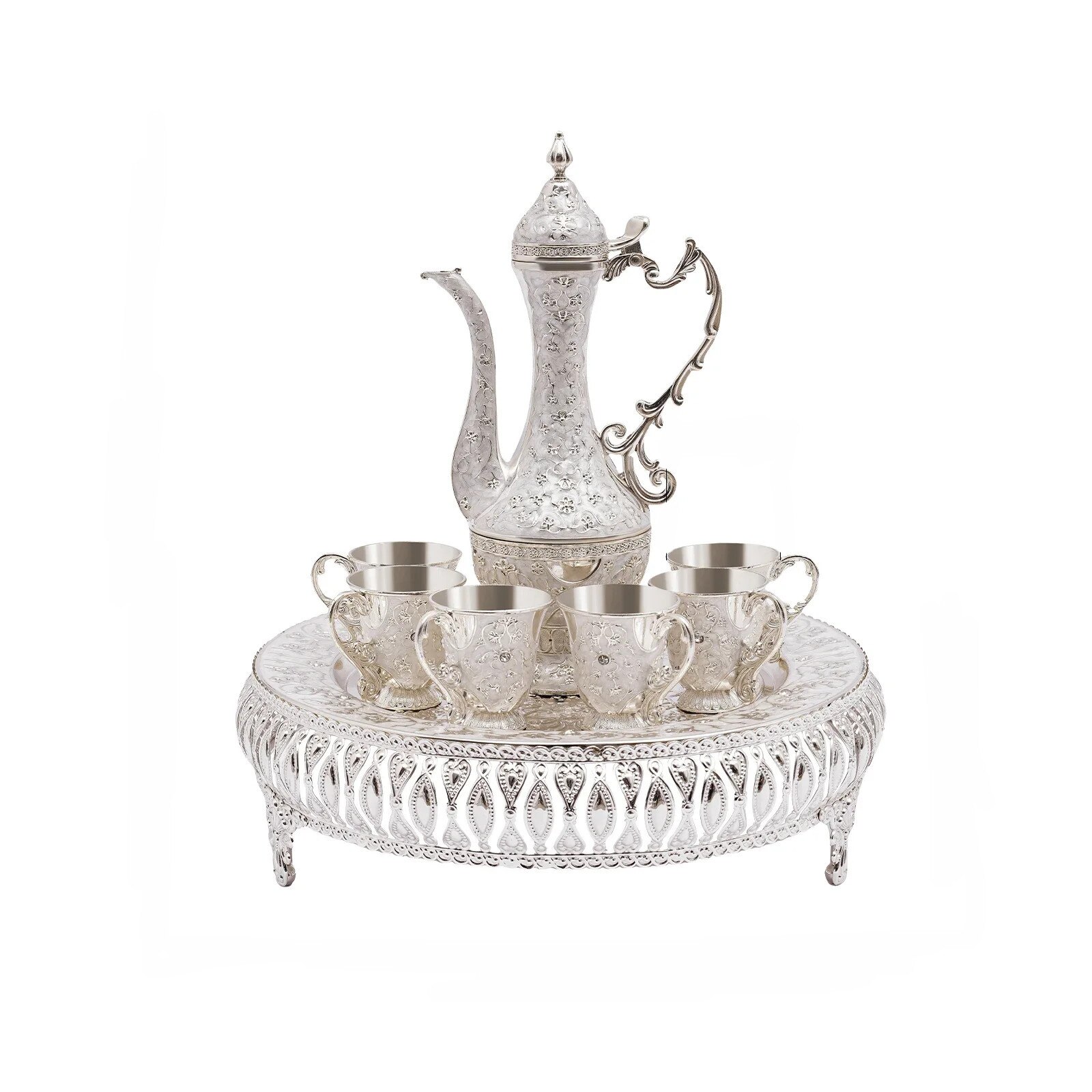 Set de ceai Deluxe, 6 cesti de ceai, design european elegant, argintiu ...
