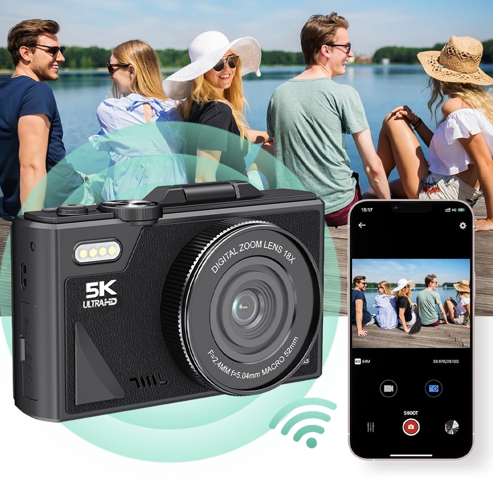 Aparat Foto Digital, Lurelia, 5K, 75MP, 18X Digital Zoom, 32GB TF Card ...