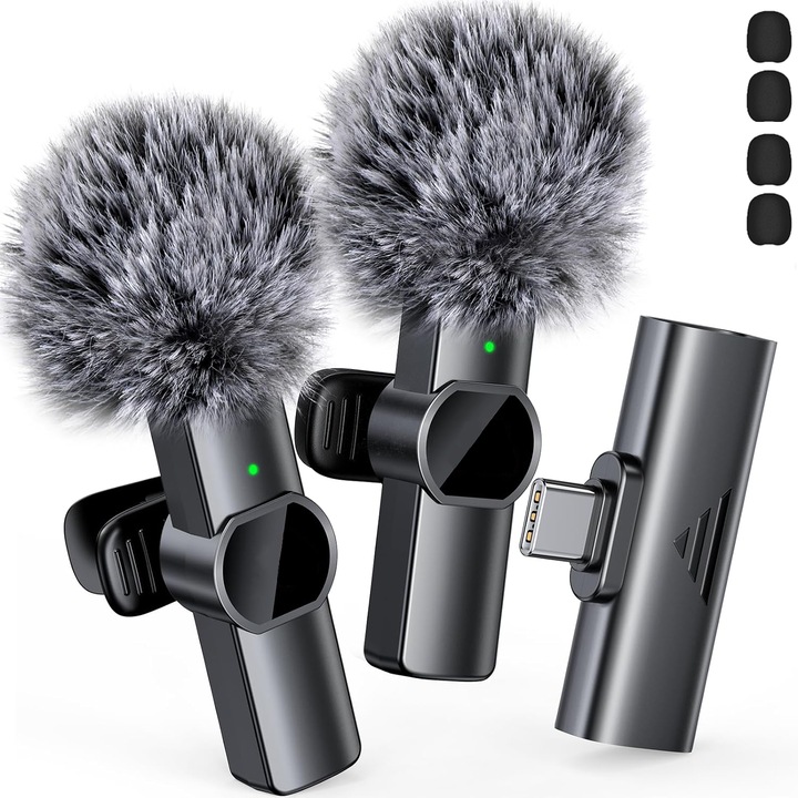 Set 2 Microfoane Lavaliera profesionala BUANIERT®, Android, Type C ...