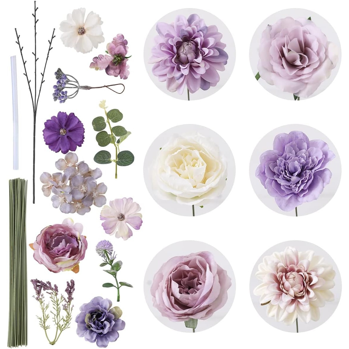 Mix Flori artificiale de Matase Trandafiri Dahlia cu tulpini pentru ...