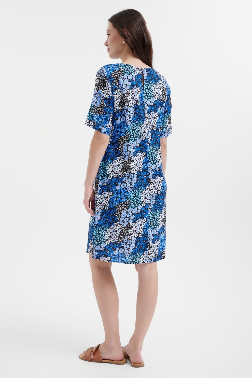 GreenPoint, Rochie-tricou cu imprimeu floral, Alb, Negru, Albastru, 46 ...