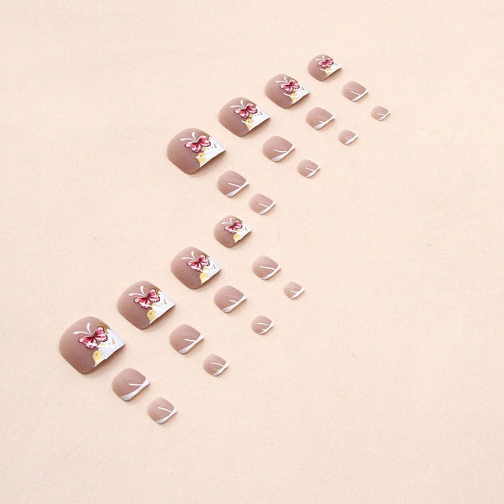 Set 24 unghii false TREXORA, aplicare rapida 2 minute, stil fluture ...