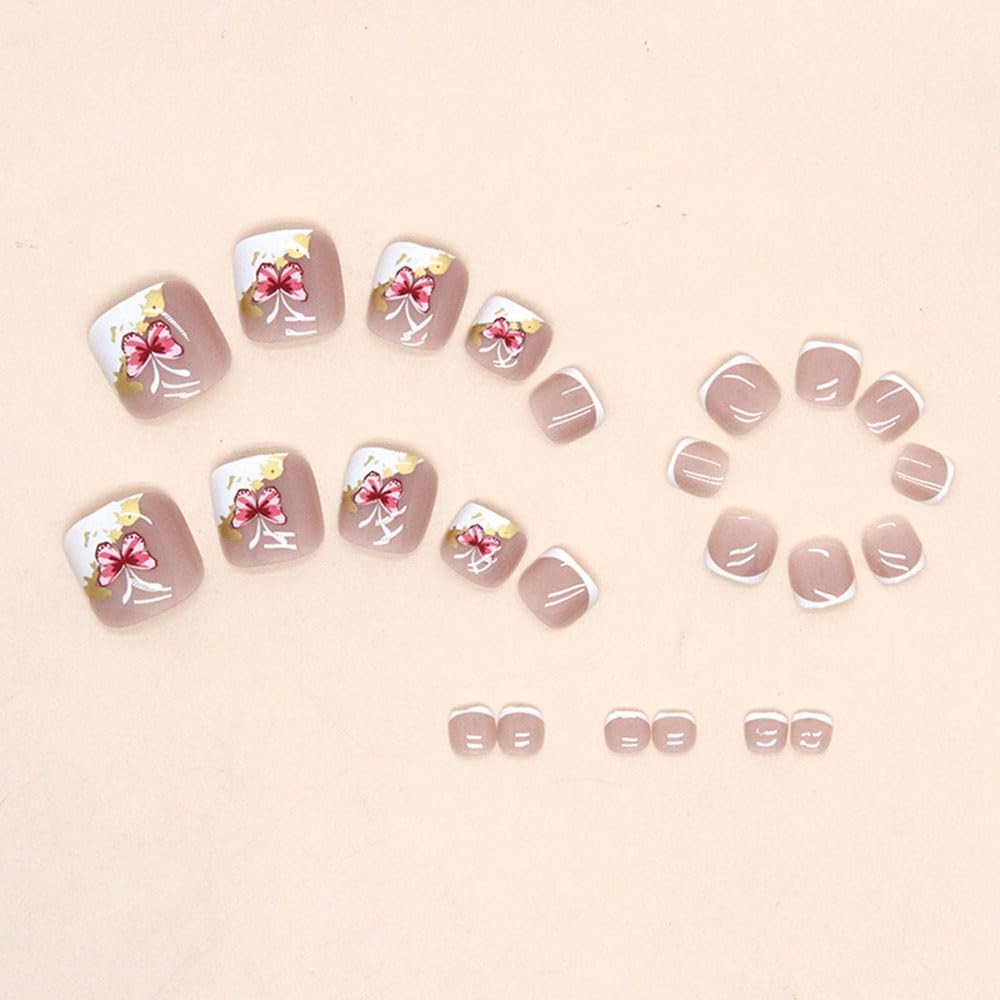Set 24 unghii false TREXORA, aplicare rapida 2 minute, stil fluture ...