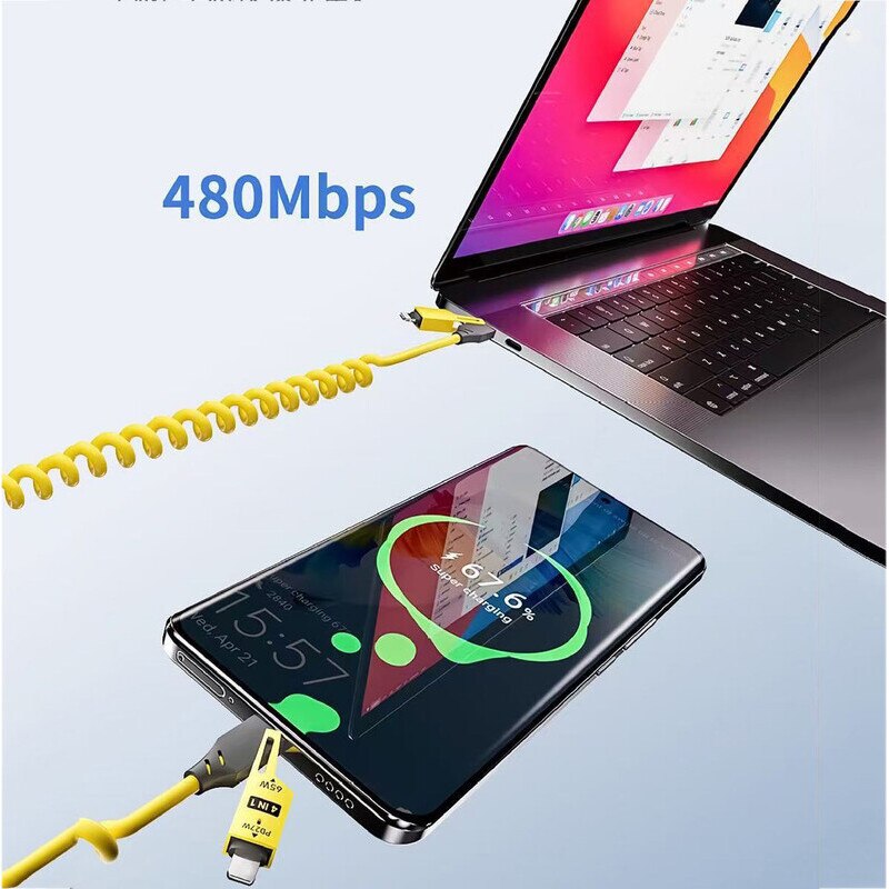 Cablu de date 4 in 1, 1.5m, incarcare rapida 27W, Type-C/Lightning ...