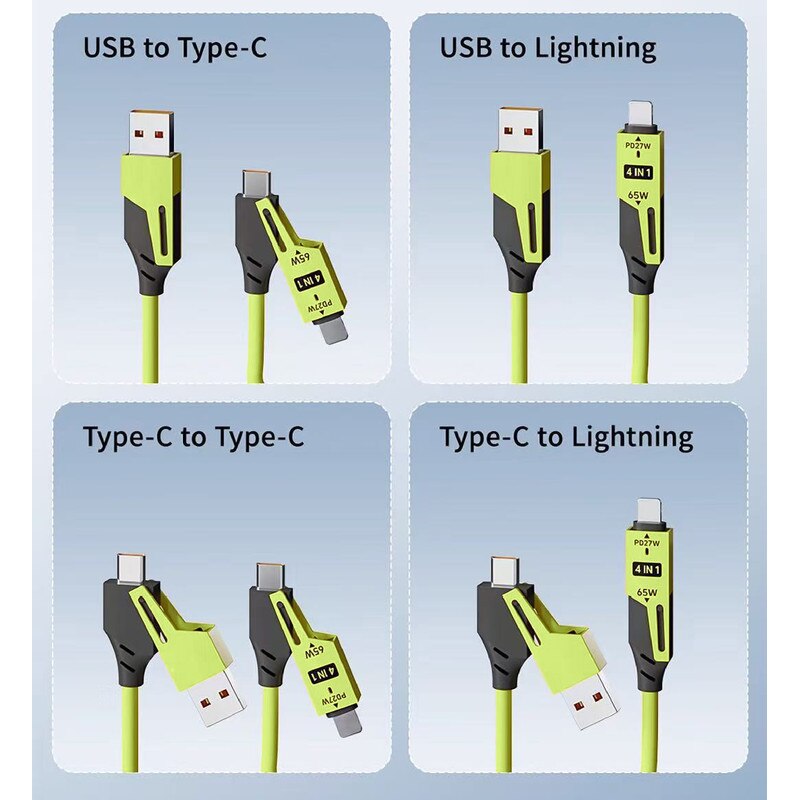Cablu de date 4 in 1, 1.5m, incarcare rapida 27W, Type-C/Lightning ...
