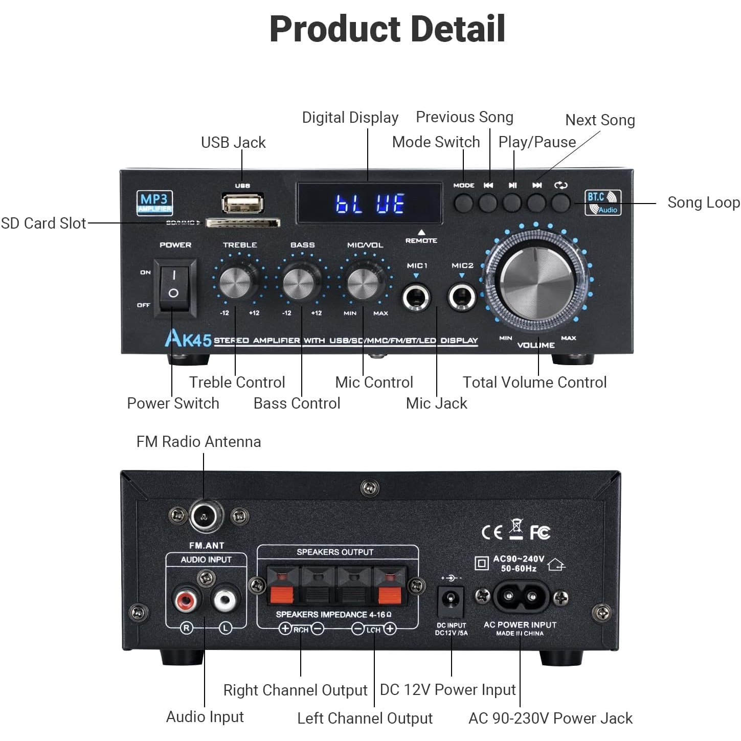 Amplificator audio tip statie cu Bluetooth, HaploS, Functie karaoke ...