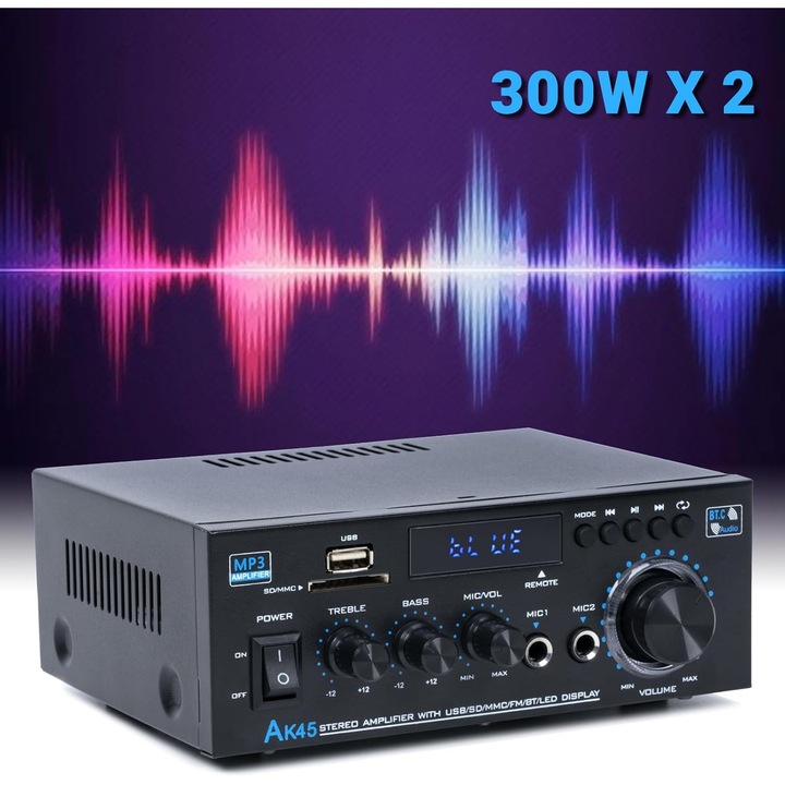 Amplificator audio tip statie cu Bluetooth, HaploS, Functie karaoke ...