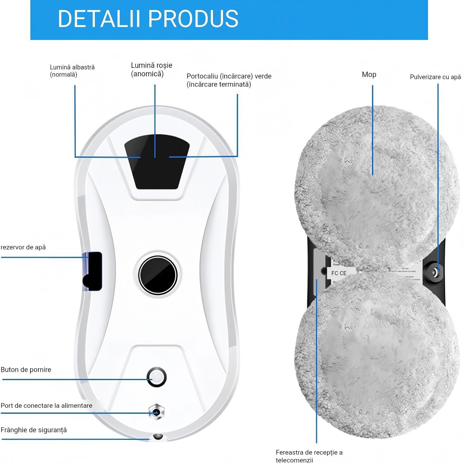 Robot inteligent de curatat geamuri, UPS incorporat, AI Intelligent ...