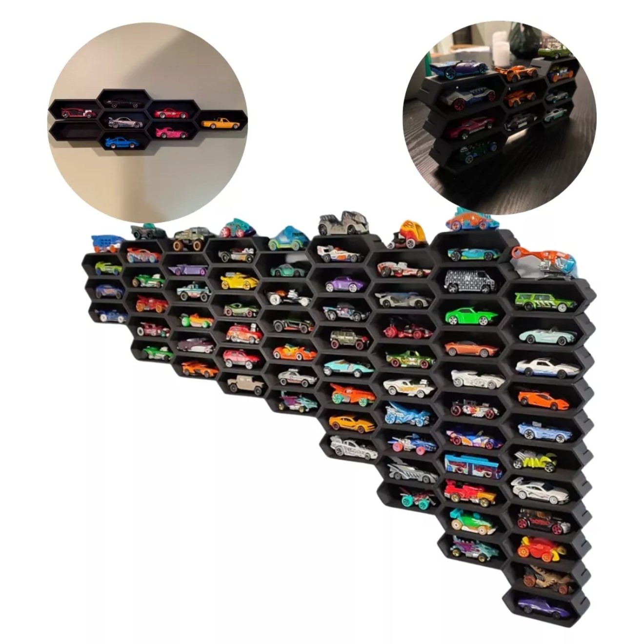 Raft modular hexagonal pentru masinute 1:64, set 7 buc, alb, 11x4x4cm ...