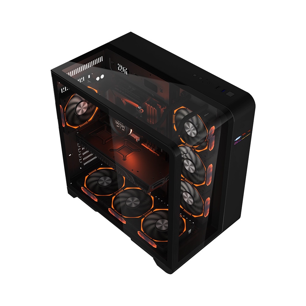 Carcasa 1stPlayer Gaming RT7-FC-bk, 4 ventilatoare aRGB, afisaj digital ...