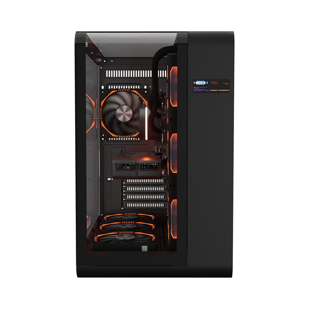 Carcasa 1stPlayer Gaming RT7-FC-bk, 4 ventilatoare aRGB, afisaj digital ...