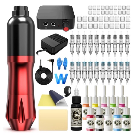 Kit de tatuaj, Wormhole Tattoo, 20 ace de tatuaj, 10 cerneluri, cablu ...