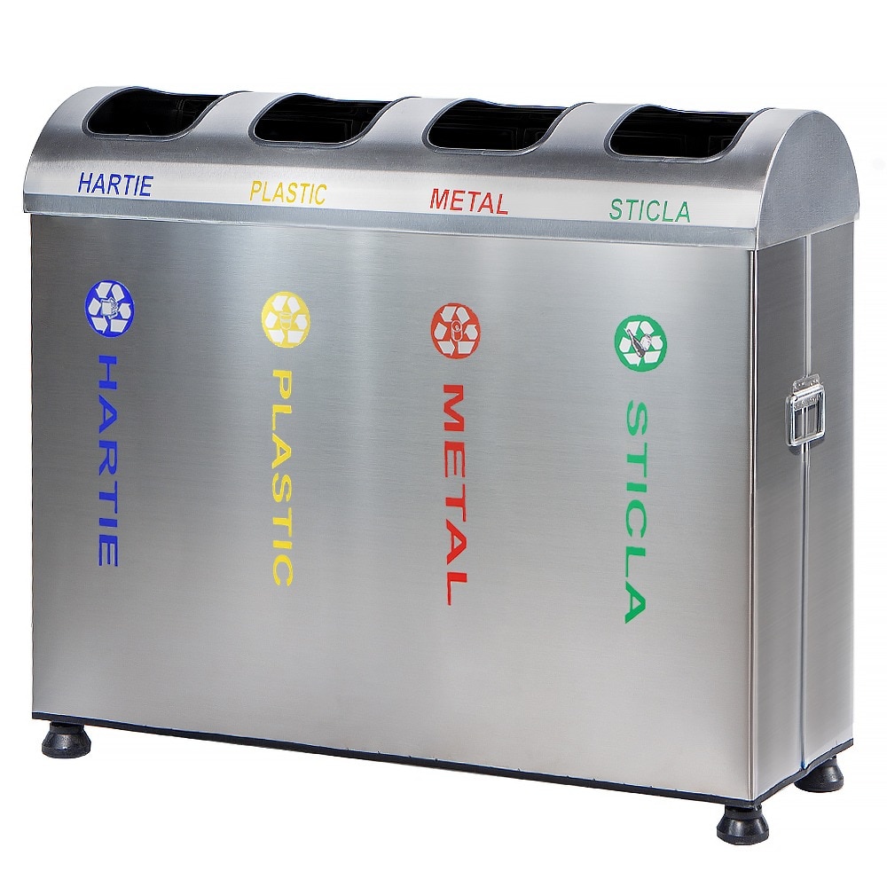 Set 4 cosuri de gunoi, Esenia, inox, colectare selectiva, 4x 39 litri ...