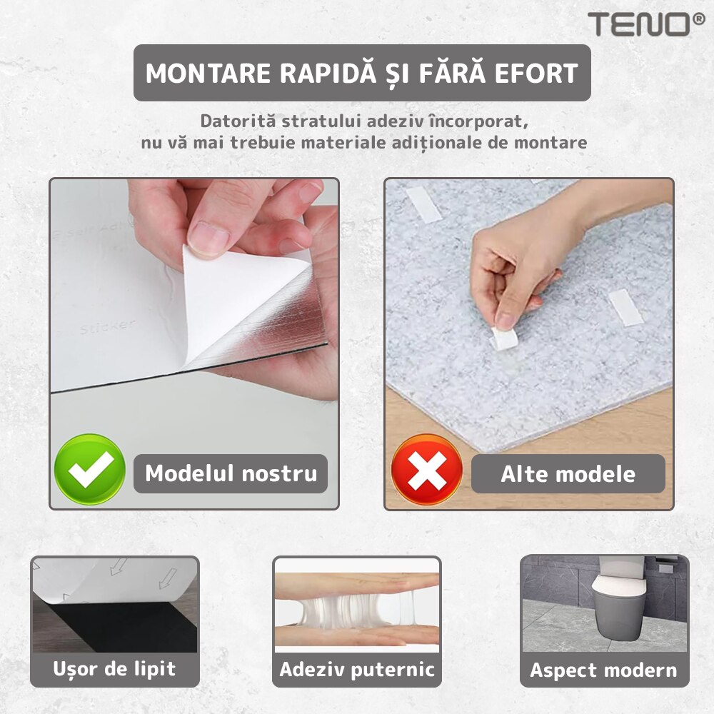 Set 48 Placi de Pardoseala Marmura Autoadeziva Mare Teno®, suprafata ...