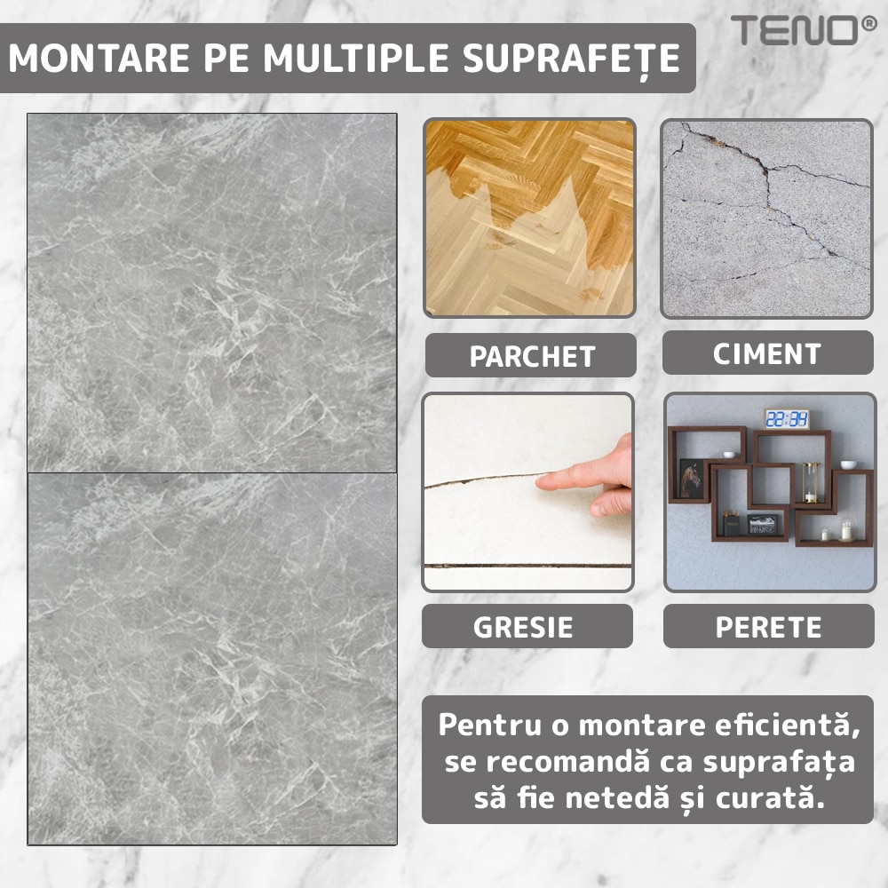 Set 48 Placi de Pardoseala Marmura Autoadeziva Mare Teno®, suprafata ...
