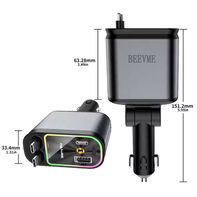 Incarcator auto 66W Fast Charge, cu cablu retractabil si proiector ...