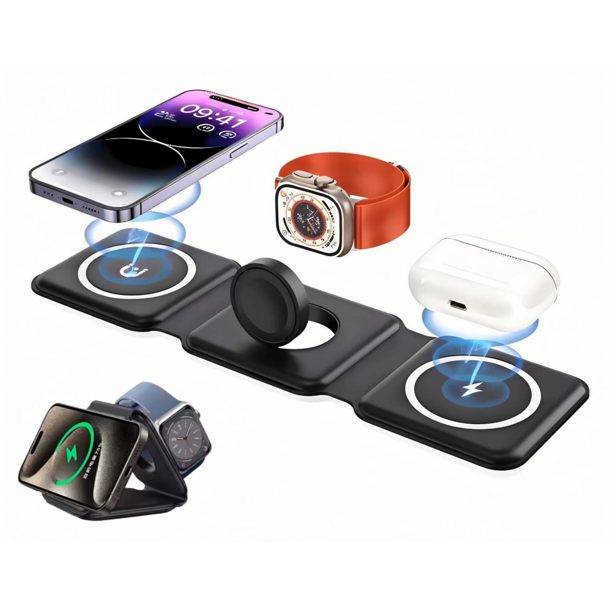 Incarcator wireless 3 in 1 TEKA, negru, incarcare rapida 15W, design ...