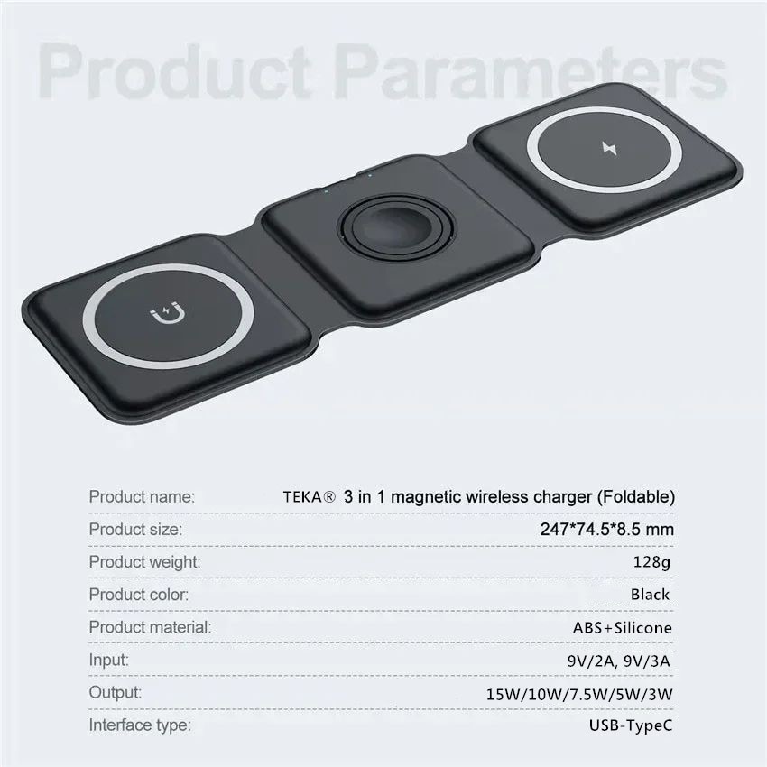 Incarcator wireless 3 in 1 TEKA, negru, incarcare rapida 15W, design ...