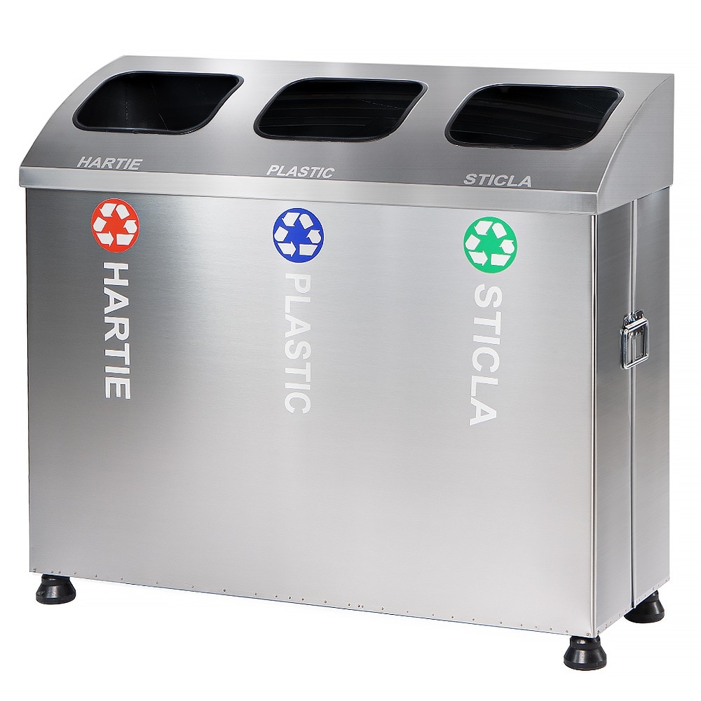 Set 3 cosuri gunoi inox colectare selectiva, cos reciclare gunoi - 3*54 ...