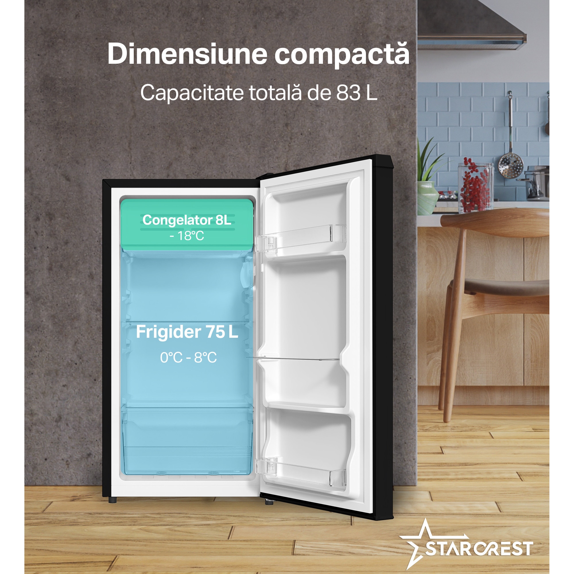 Frigider cu o usa STARCREST SF-83BK-E, Clasa E, Capacitate 83L ...