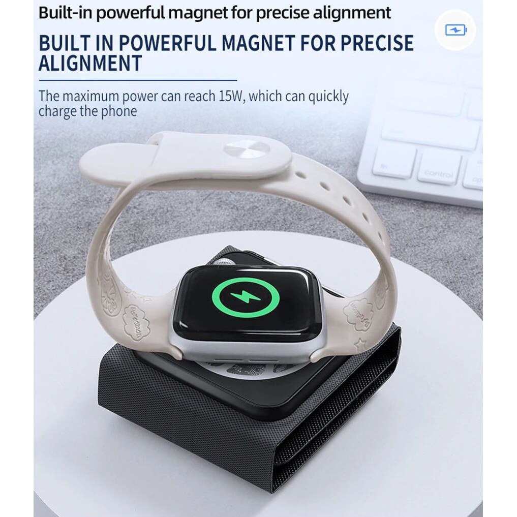 Incarcator wireless 3 in 1 TEKA, statie de incarcare pliabila din piele ...